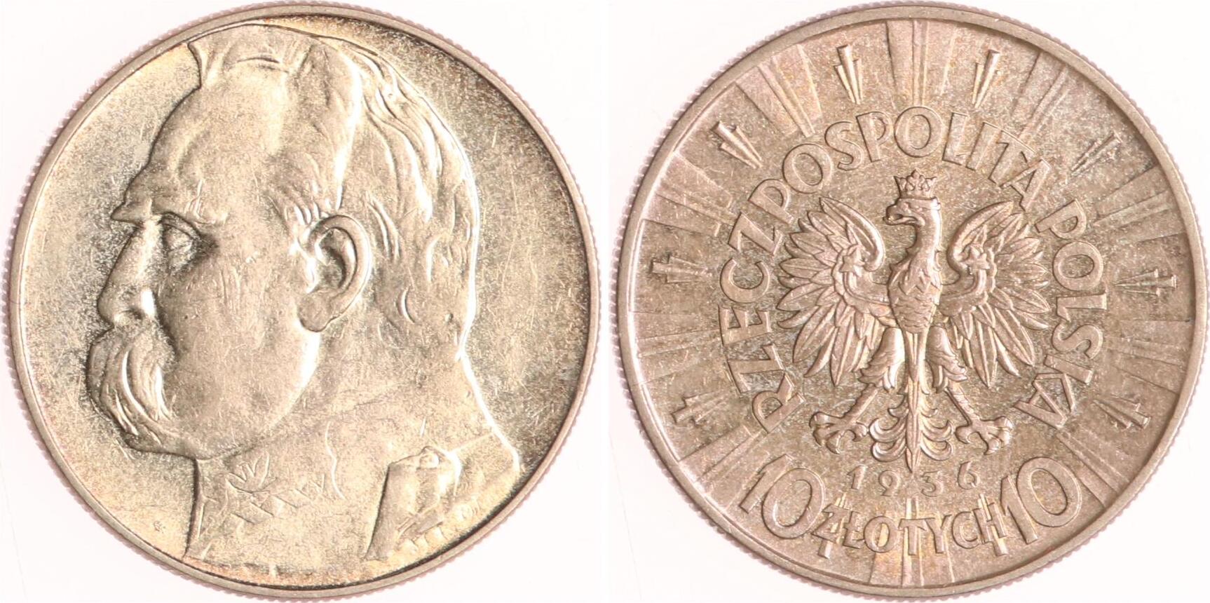 Polen 10 Zlotych 1936 Republik 1919-1939. Vorzüglich, schöne Patina | MA-Shops