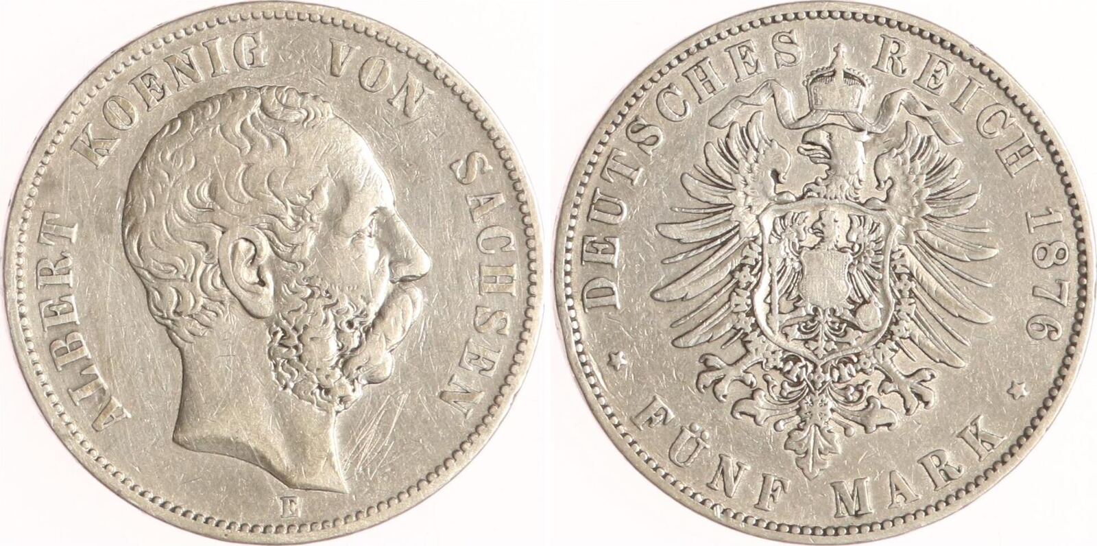Sachsen 5 Mark 1876 E Albert 1873-1902. Schön/Sehr schön, kleiner ...