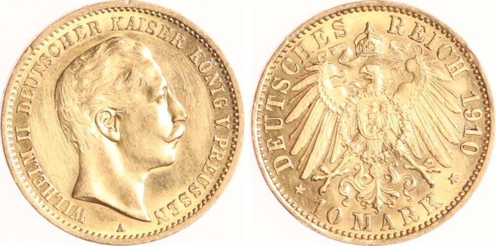 Preussen 10 Mark 1910 A Wilhelm II. 1888-1918. Sehr schön - vorzüglich, berieben | MA-Shops