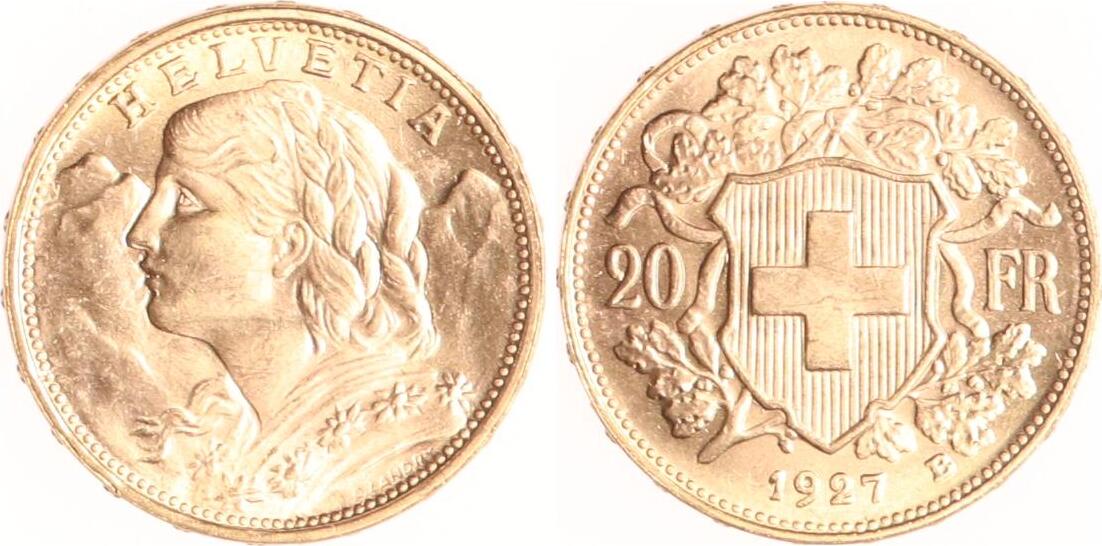 Schweiz 20 Franken 1927 Vreneli. Vorzüglich - Stempelglanz | MA-Shops