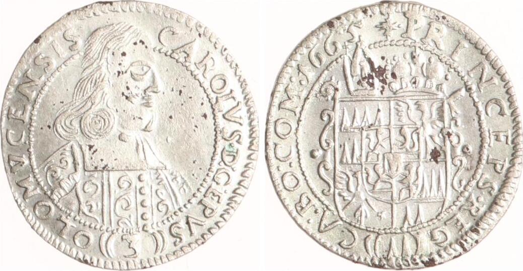 Olmütz, Erzbistum 3 Kreuzer 1665 Karl II. von Liechtenstein 1664-1695 Vorzüglich | MA-Shops