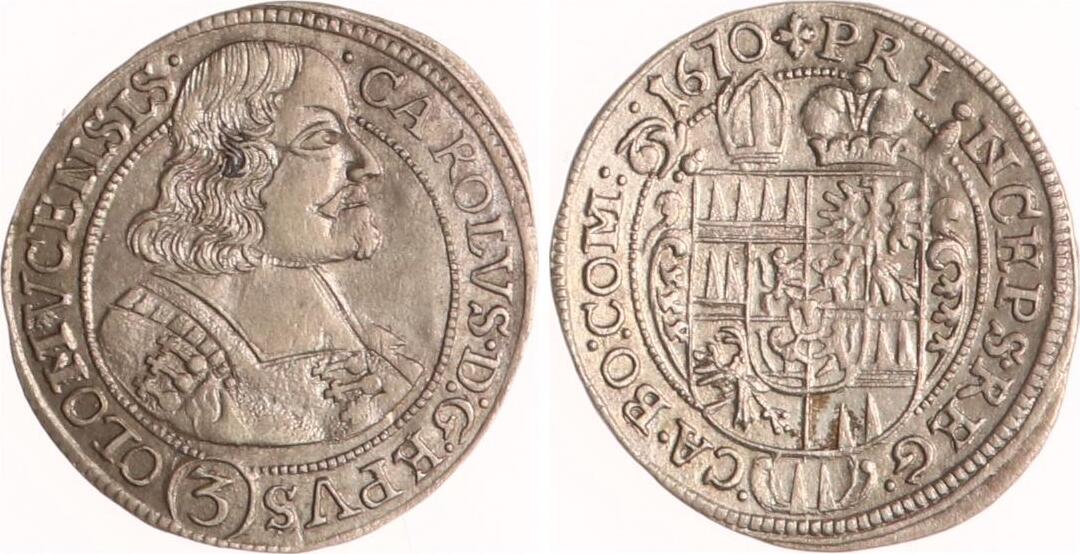 Olmütz, Erzbistum 3 Kreuzer 1670 Karl II. von Liechtenstein 1664-1695 Vorzüglich | MA-Shops