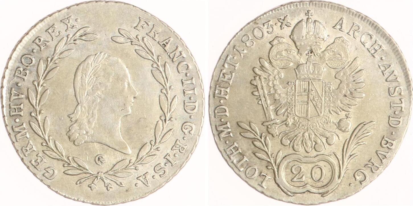 Österreich 20 Kreuzer 1803 G Franz II. (I.) 1792-1835. Sehr schön - vorzüglich | MA-Shops
