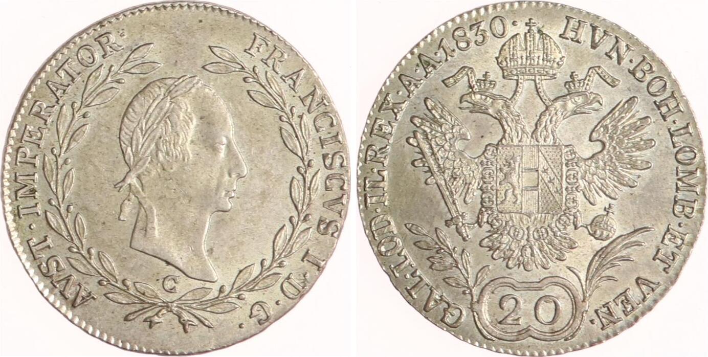 Österreich 20 Kreuzer 1830 C Franz II. (I.) 1792-1835. Vorzüglich - Stempelglanz | MA-Shops