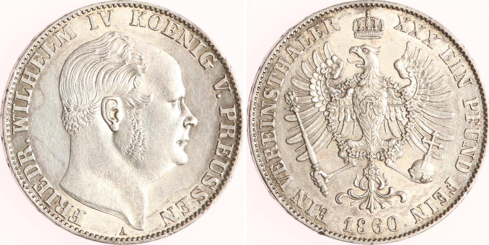 Preussen Taler 1860 A Friedrich Wilhelm IV. 1840-1861. Vorzüglich | MA ...
