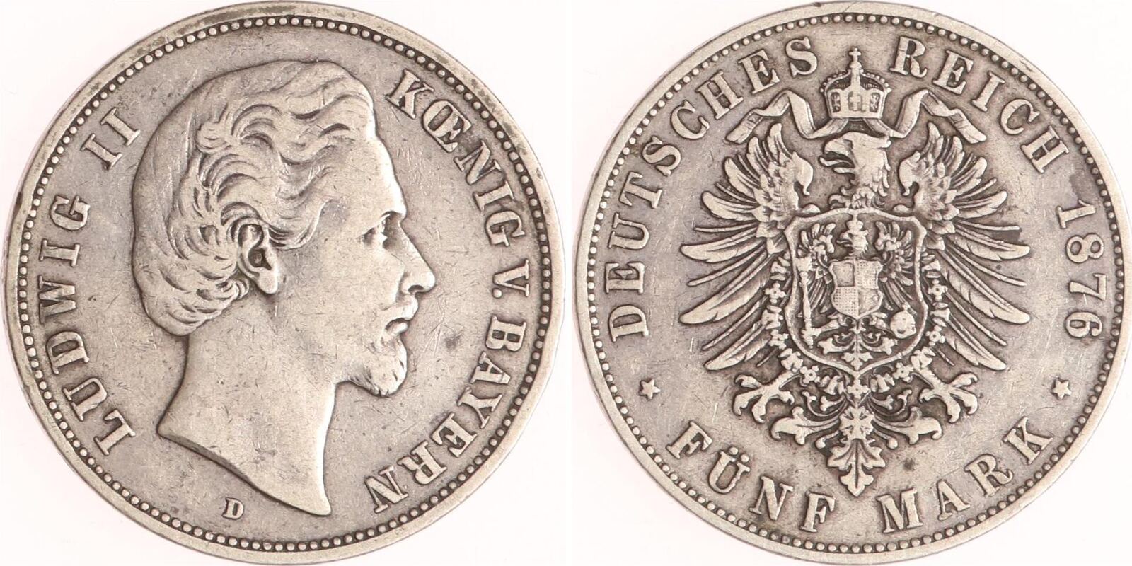 Bayern 5 Mark 1876 D Ludwig II. 1864-1886. Schön/Sehr schön | MA-Shops