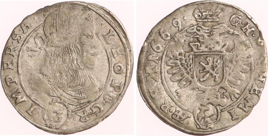 Haus Habsburg 3 Kreuzer 1669 Kuttenberg Leopold I. 1657-1705. Sehr schön | MA-Shops