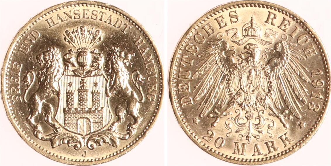 Hamburg 20 Mark 1913 J Sehr schön - vorzüglich | MA-Shops Hamburg 20 Mark 1913 J Sehr schön - vorzüglich | MA-Shops