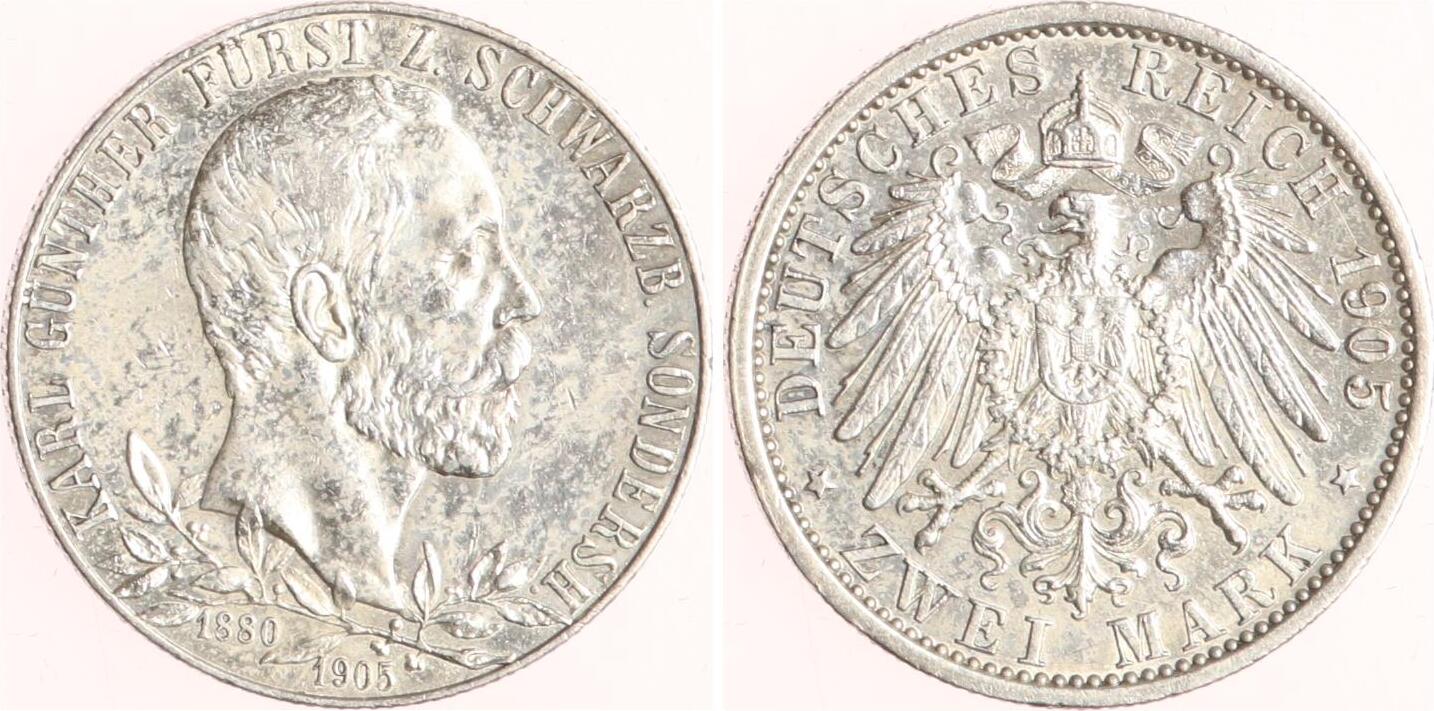 Schwarzburg-Sondershausen 2 Mark 1905 (A) Karl Günther 1880-1909. Sehr schön - vorzüglich | MA-Shops