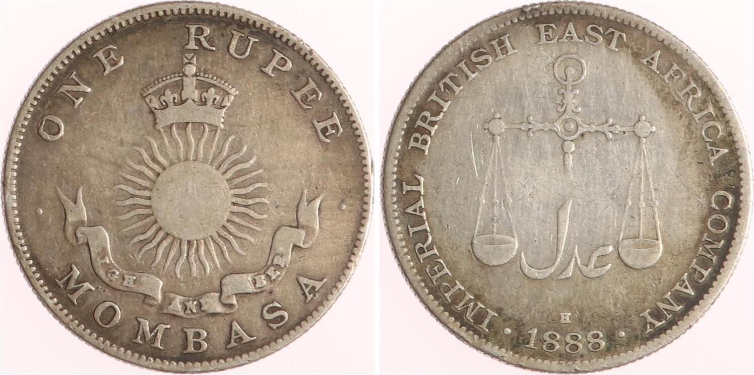 Mombasa 1 Rupie 1888 H Imperial British East Africa Sehr schön | MA-Shops