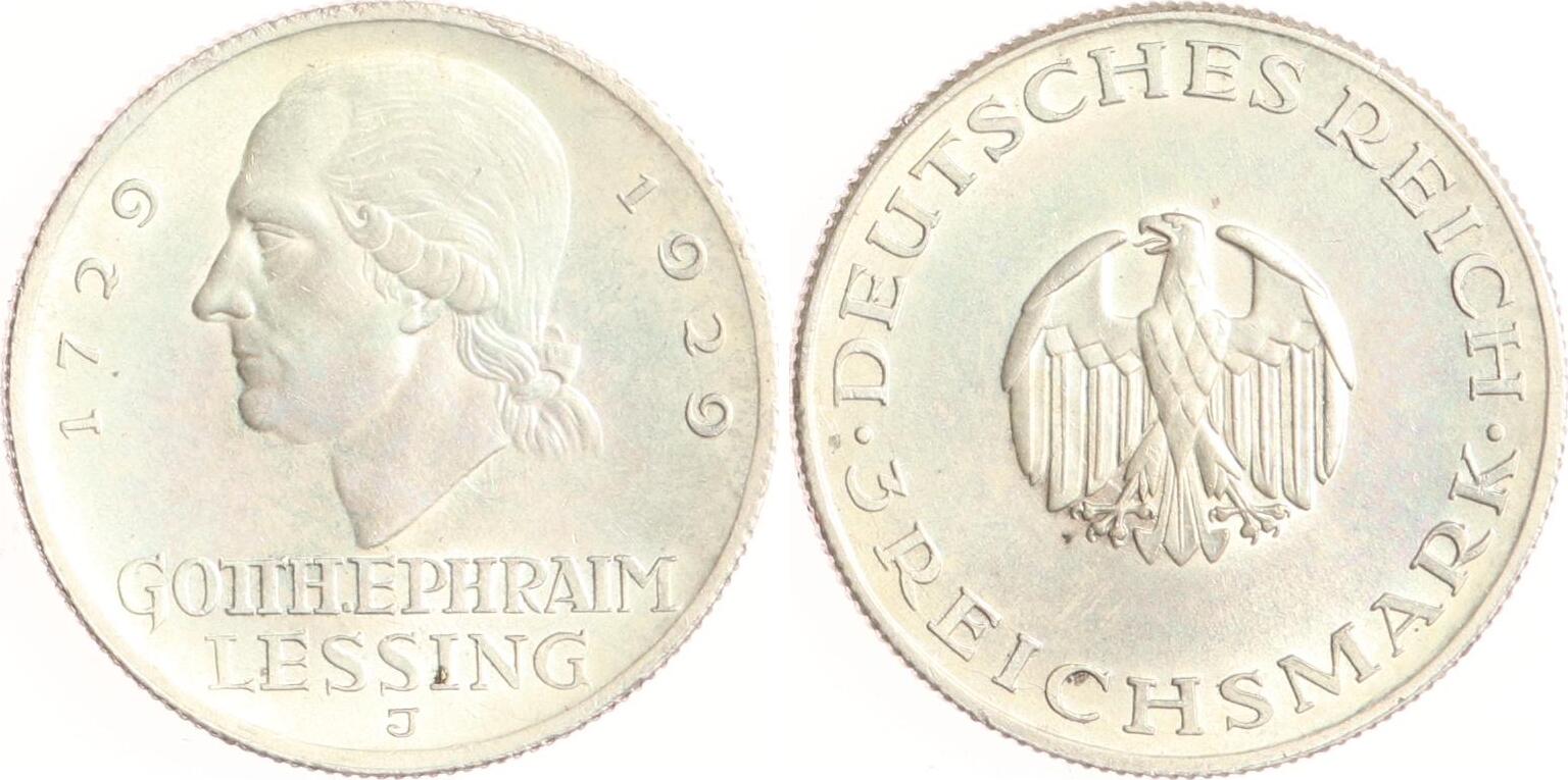 Weimarer Republik 3 Reichsmark 1929 J Lessing. Vorzüglich ...