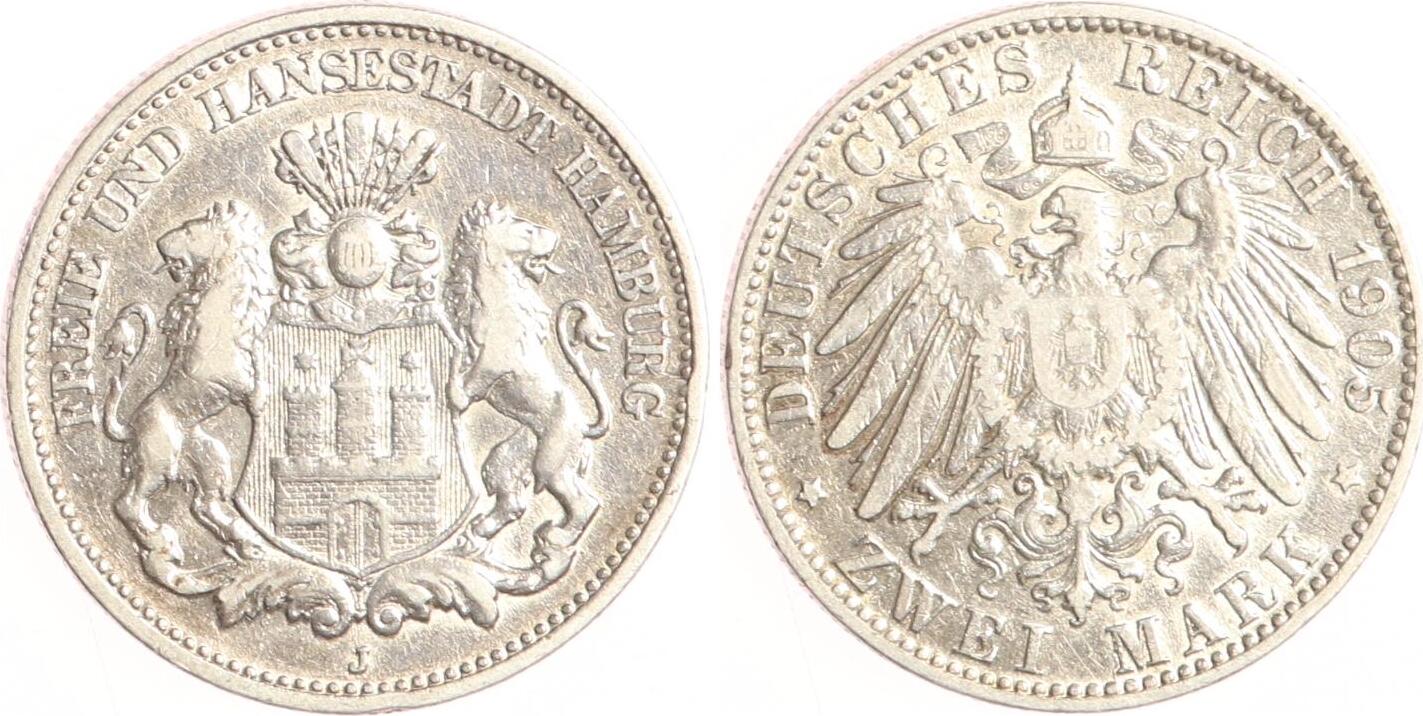 Hamburg 2 Mark 1905 J Sehr schön | MA-Shops
