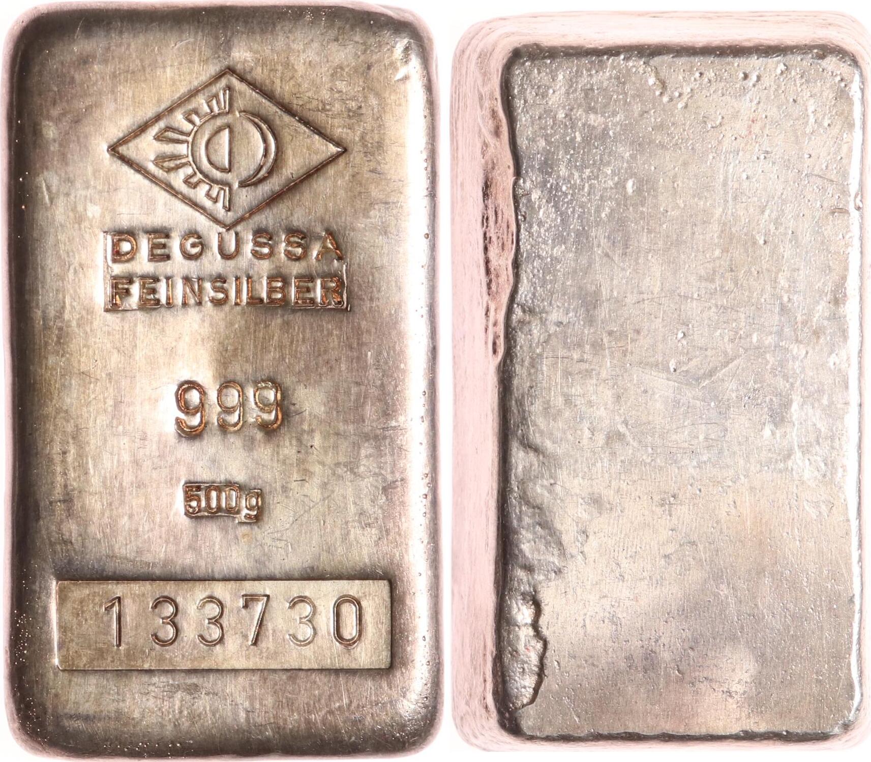Degussa 500 Gramm Barren Silber. | MA-Shops