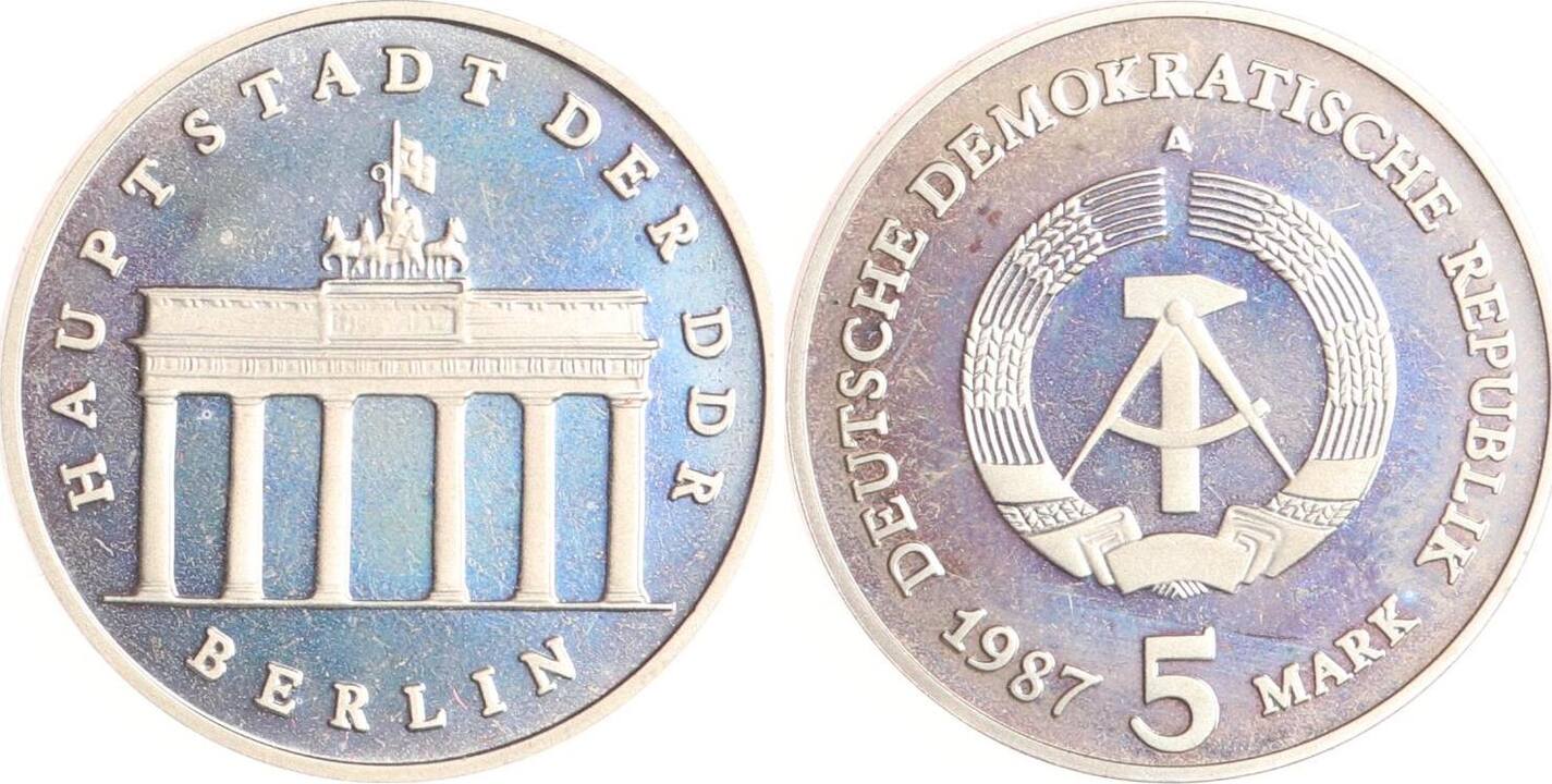 DDR 5 Mark 1987 A Brandenburger Tor. Polierte Platte | MA-Shops