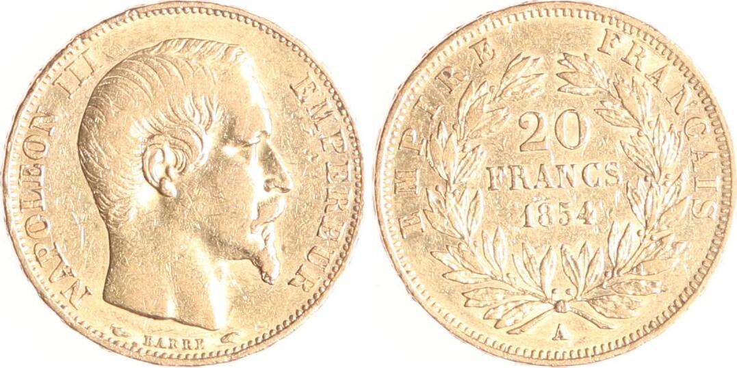 Frankreich 20 Francs 1854 A Napoleon III. 1852-1870. Sehr schön - vorzüglich | MA-Shops