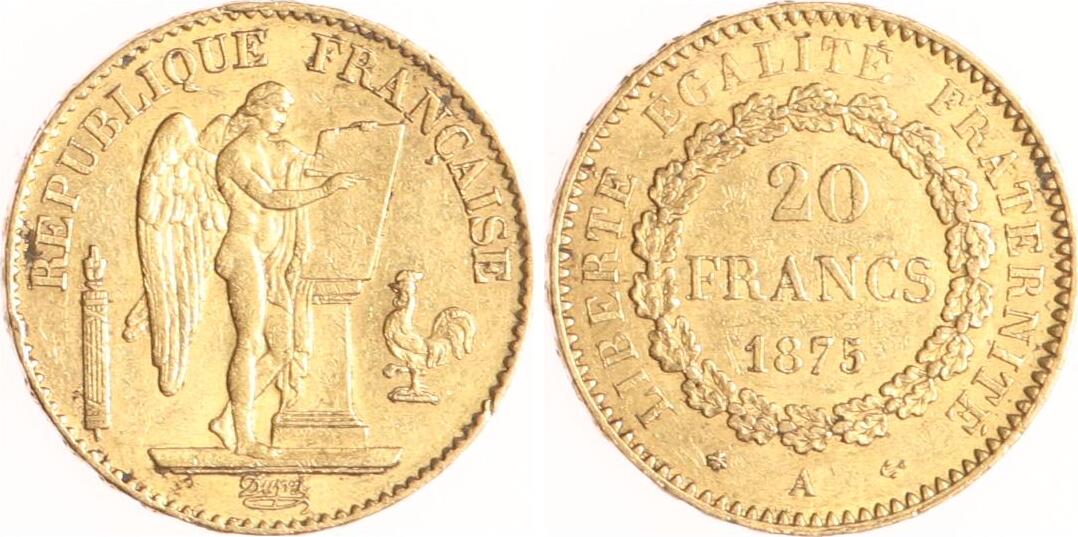 Frankreich 20 Francs 1875 A Dritte Französische Republik. Sehr schön ...