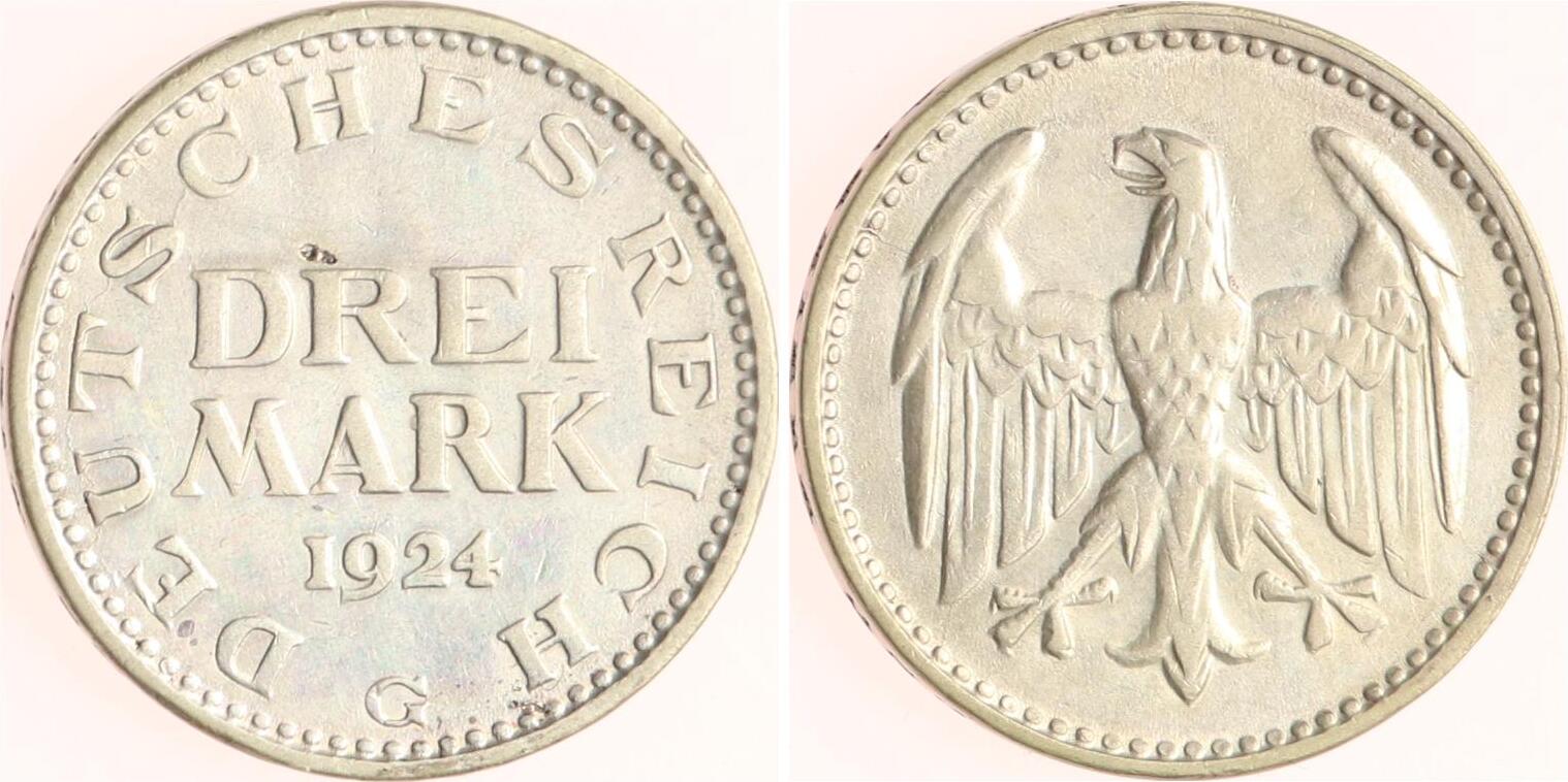 Weimarer Republik 3 Reichsmark 1924 G Sehr schön | MA-Shops