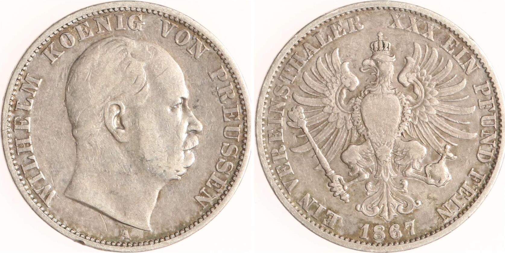 Preussen Taler 1867 A Wilhelm I. 1861-1888. Sehr schön | MA-Shops