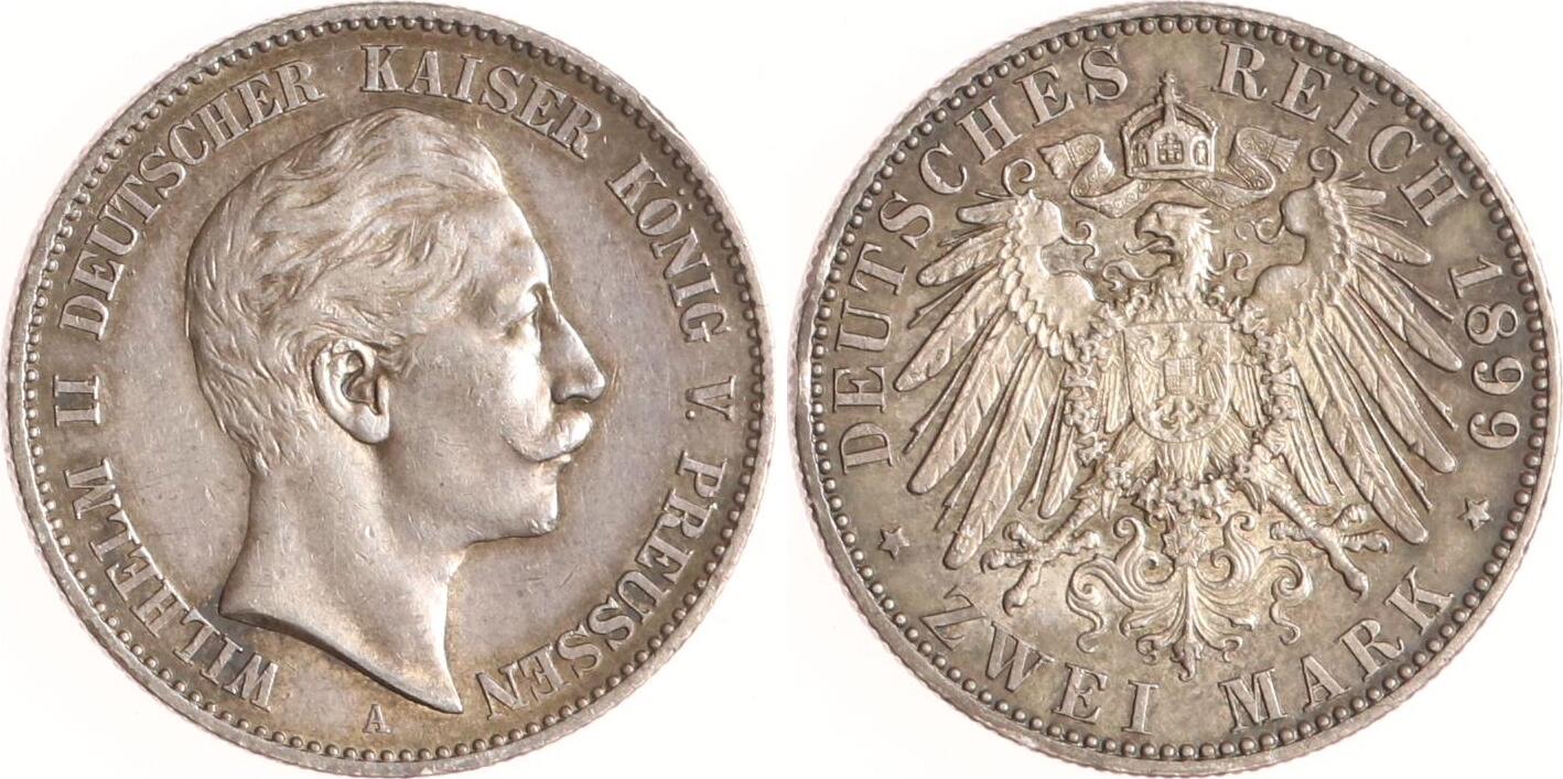 Preussen 2 Mark 1899 A Wilhelm II. 1888-1918. Sehr schön - vorzüglich ...
