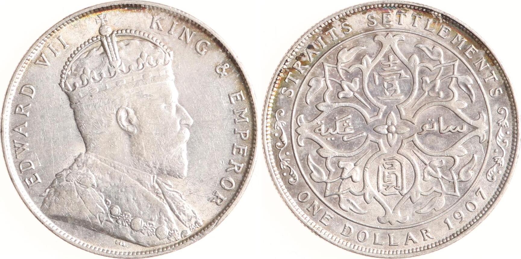 Straits Settlement 1 Dollar 1907 Edward VII. 1901-1910 Vorzüglich | MA-Shops