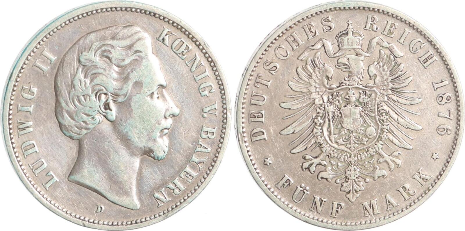 Bayern 5 Mark 1876 D Ludwig II. 1864-1886. Schön/Sehr schön | MA-Shops