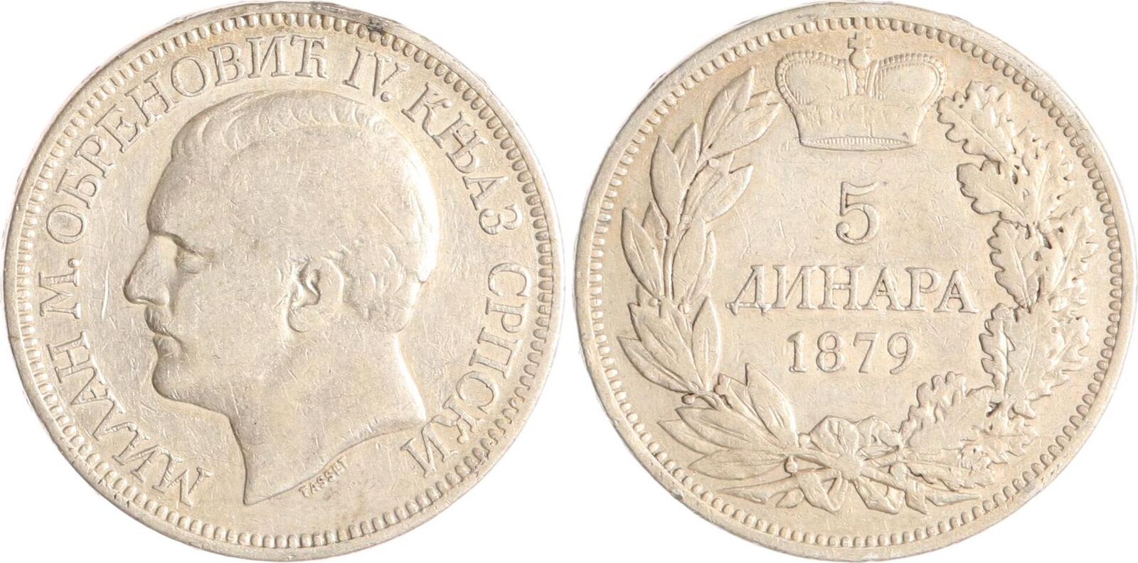 Serbien 5 Dinara 1879 Milan Obrenovich IV. 1868-1882. Sehr schön | MA-Shops