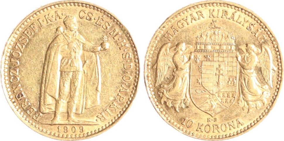 Ungarn 10 Korona 1909 Franz Joseph I. 1848-1916. Sehr schön ...