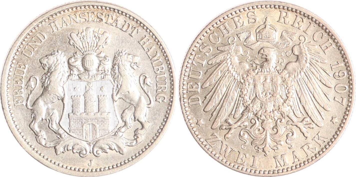 Hamburg 2 Mark 1907 J Sehr schön | MA-Shops