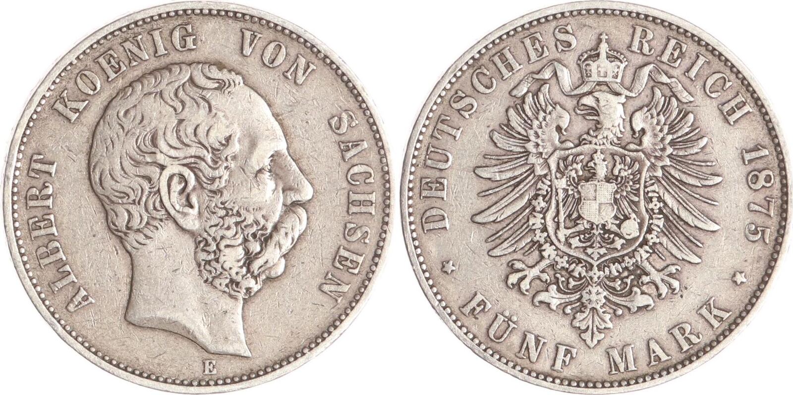 Sachsen 5 Mark 1875 E Albert 1873-1902. Schön/Sehr schön | MA-Shops
