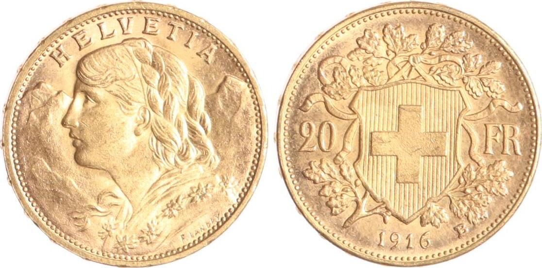 Schweiz 20 Franken 1916 Vreneli. Vorzüglich - Stempelglanz | MA-Shops