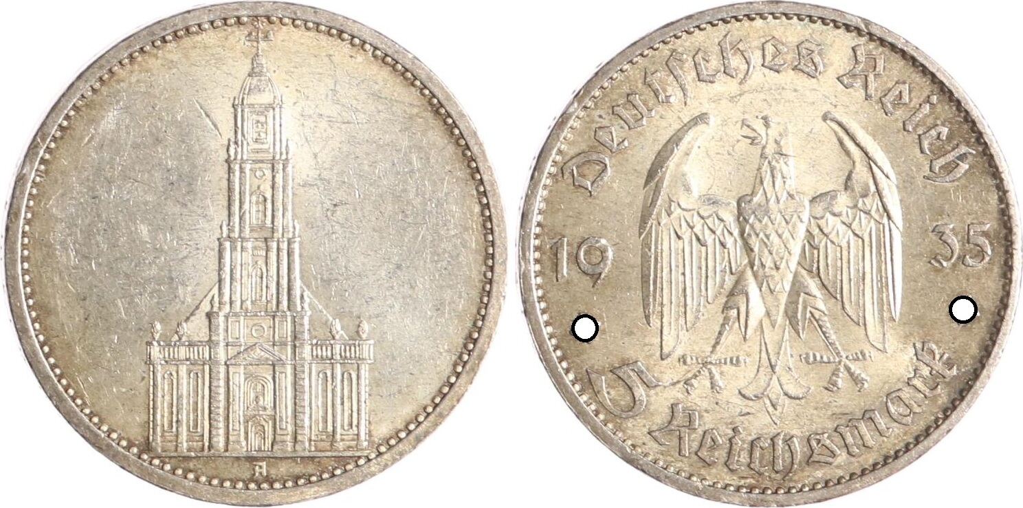 Drittes Reich 5 Reichsmark 1935 A Garnisonkirche ohne Datum. Vorzüglich ...