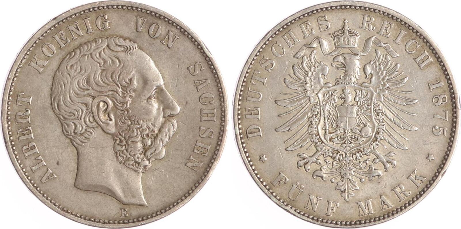 Sachsen 5 Mark 1875 E Albert 1873-1902. Sehr schön | MA-Shops