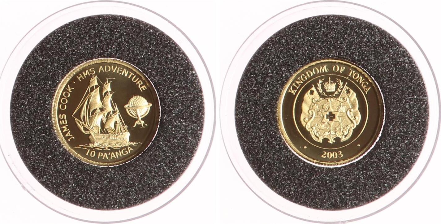 Tonga 10 Pa'anga 2003 James Cook und seine HMS Adventure. Polierte ...