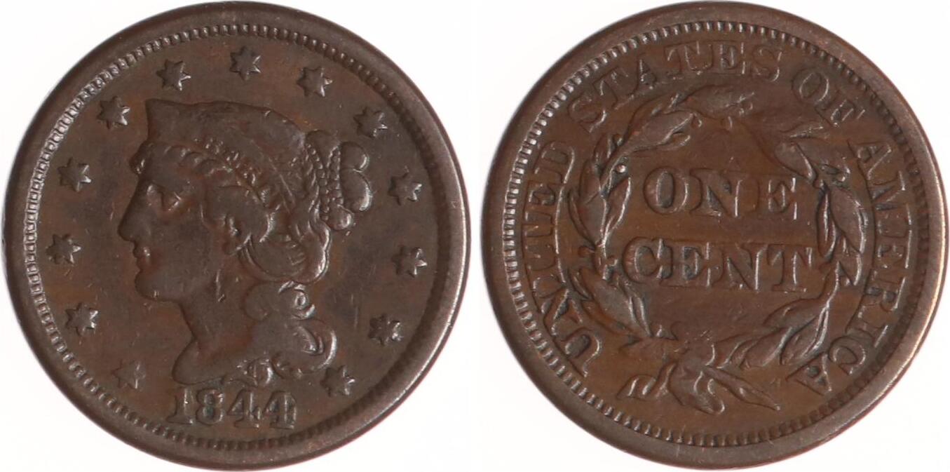 USA 1 Cent 1844 Braided Hair Cent. Sehr schön | MA-Shops
