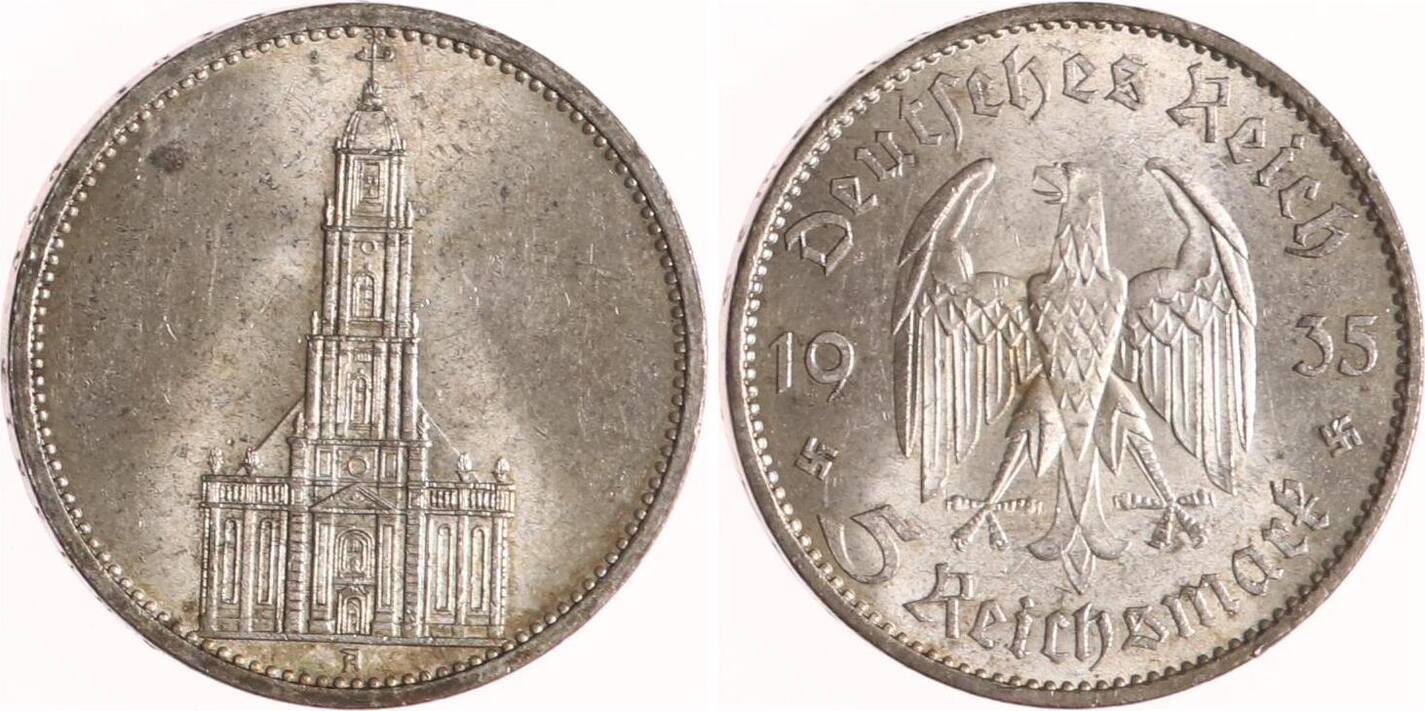 Drittes Reich 5 Reichsmark 1935 A Garnisonkirche ohne Datum. Vorzüglich ...