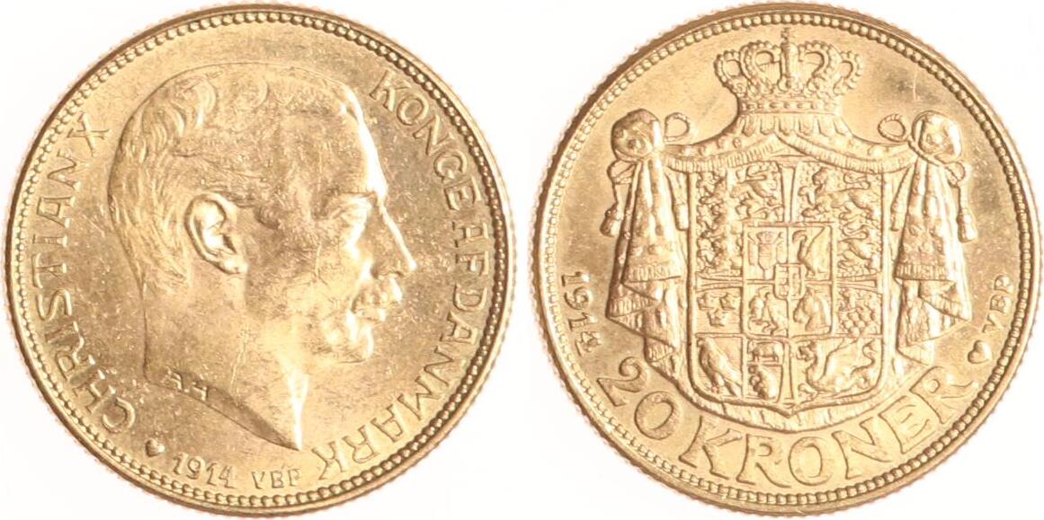 Dänemark 20 Kroner 1914 Christian X. 1912-1947. Vorzüglich | MA-Shops