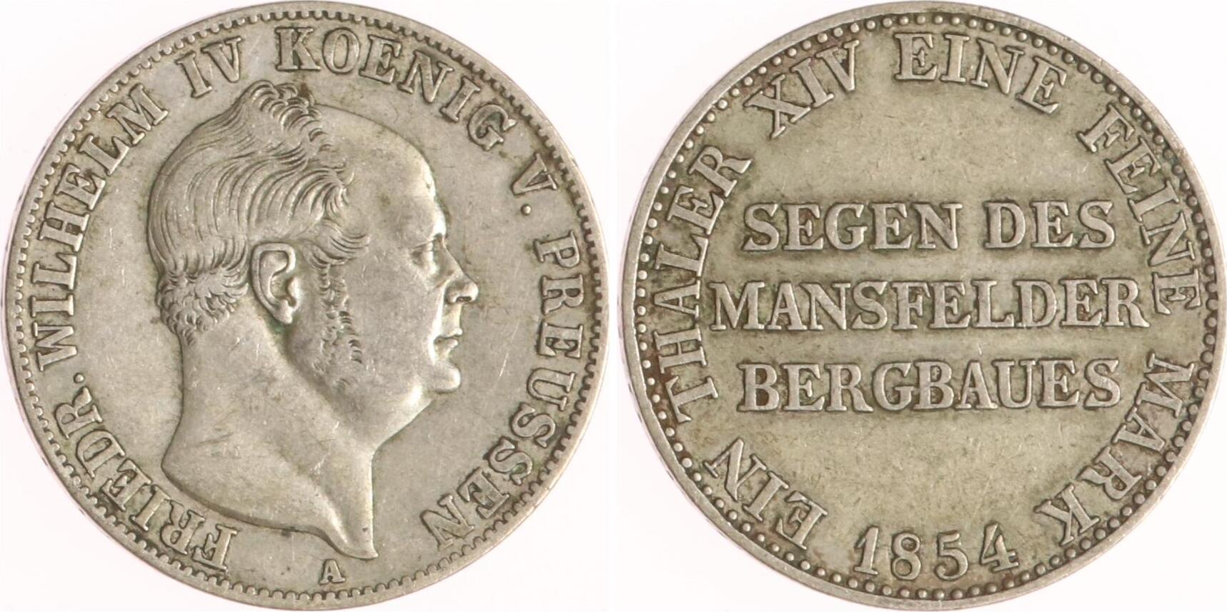Preussen Ausbeutetaler 1854 A Friedrich Wilhelm IV. 1840-1861. Sehr schön | MA-Shops