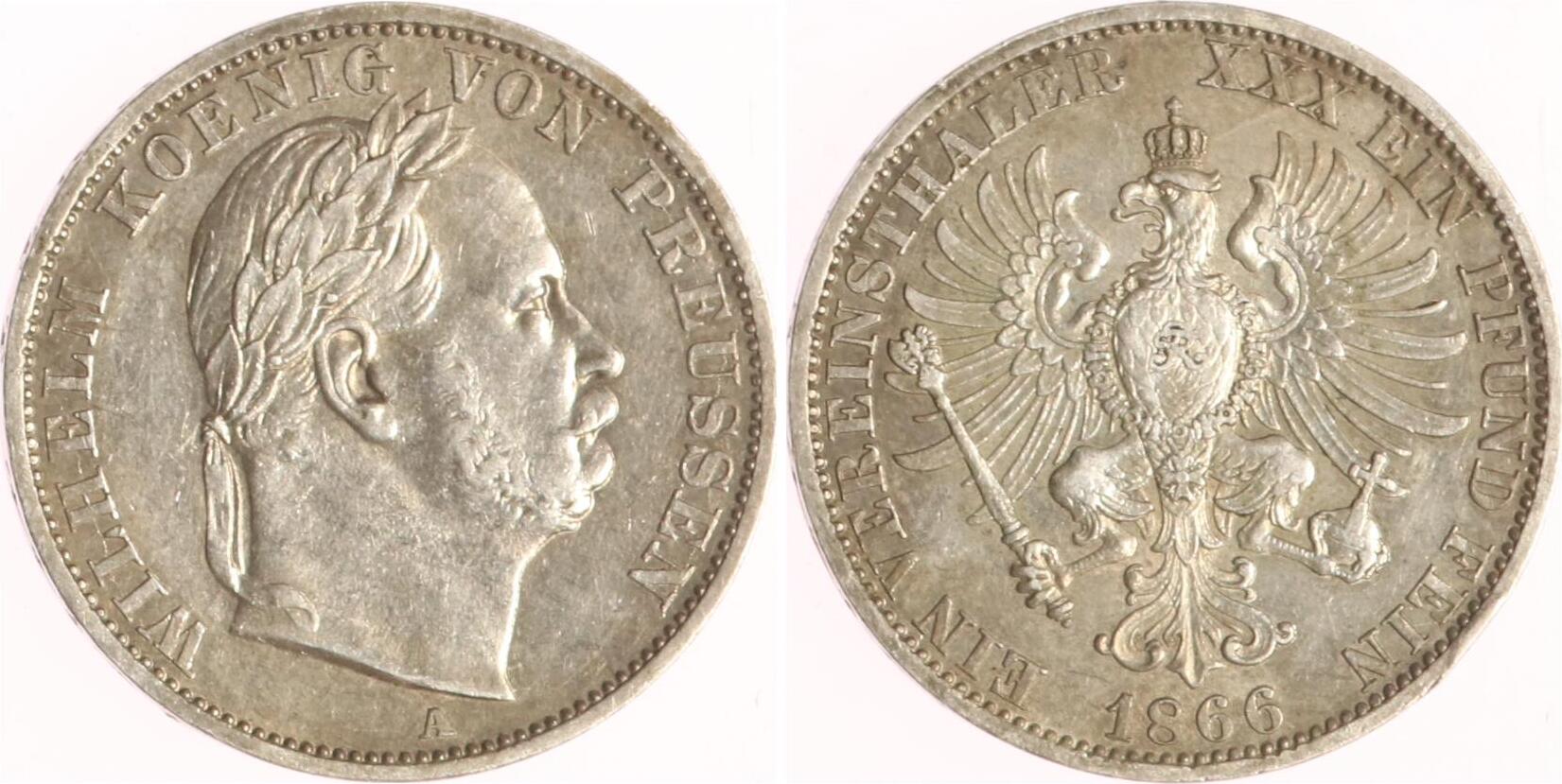 Preussen Taler 1866 A Wilhelm I. 1861-1888. Sehr schön - vorzüglich ...