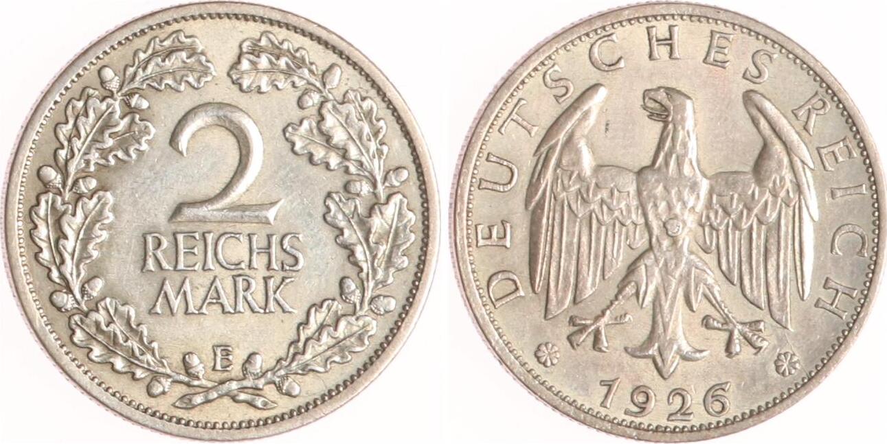 Weimarer Republik 2 Reichsmark 1926 E Sehr schön - vorzüglich | MA-Shops