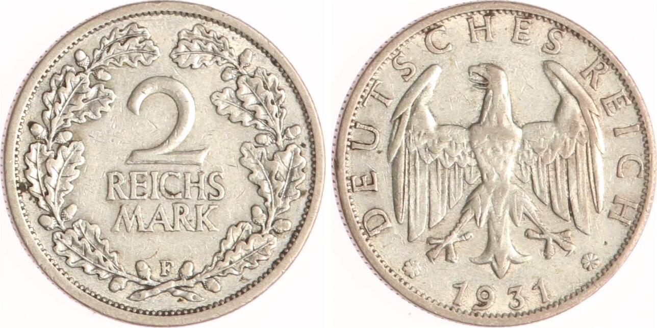 Weimarer Republik 2 Reichsmark 1931 F Sehr schön | MA-Shops