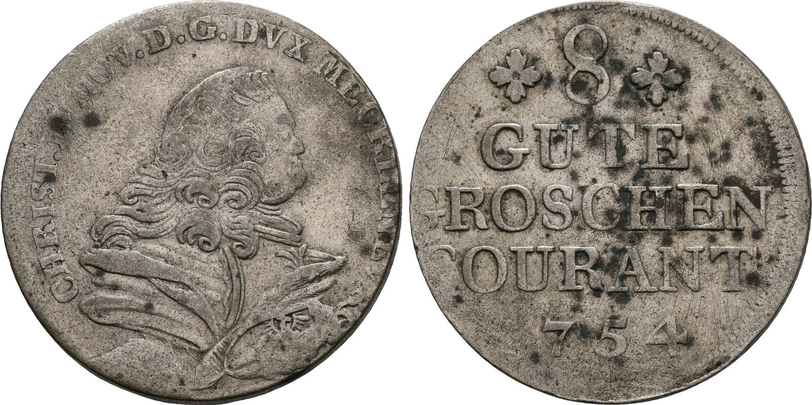 Mecklenburg-Schwerin, Herzogtum 8 Gute Groschen 1754, Christian Ludwig ...