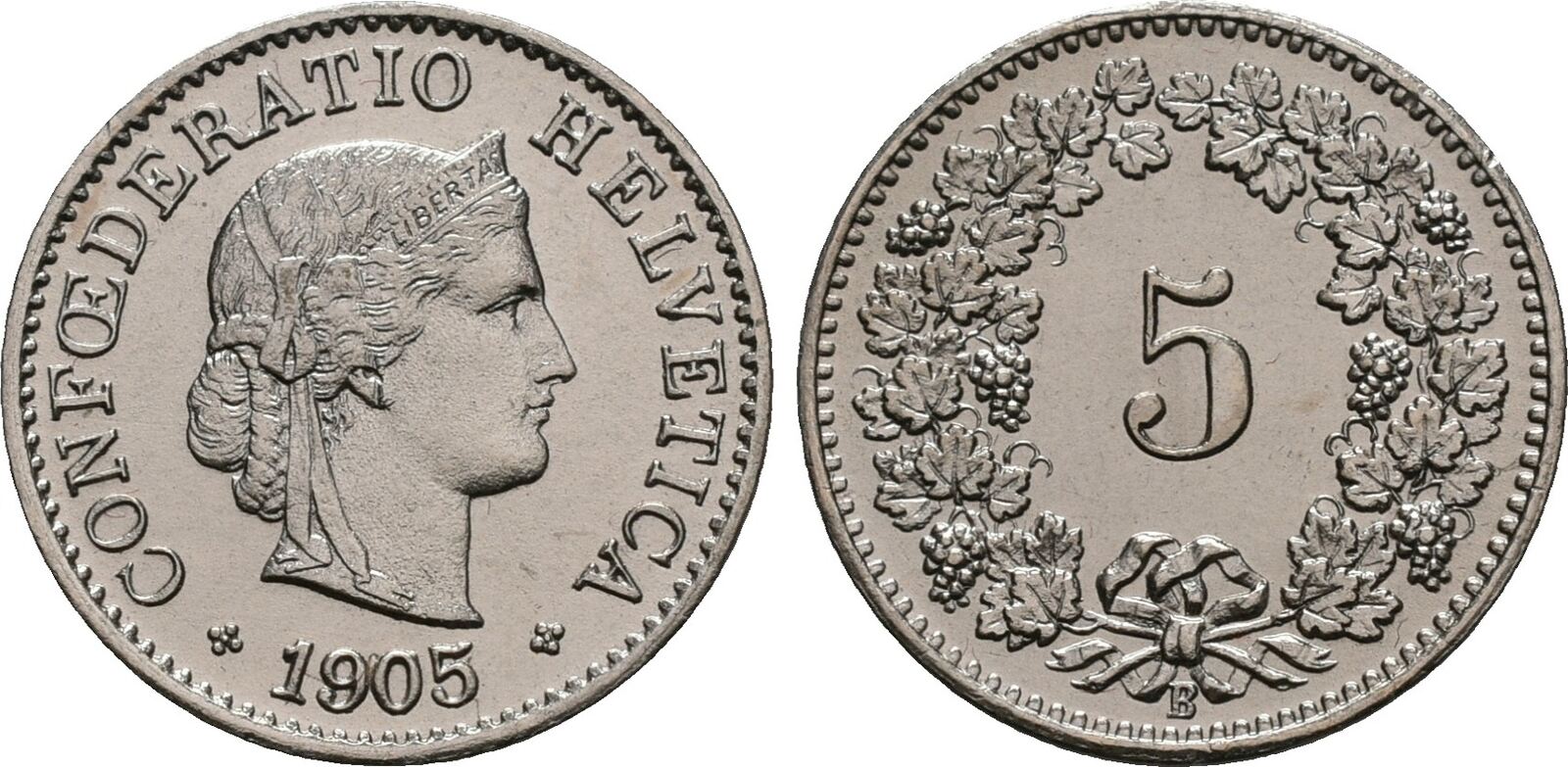 Schweiz 5 Rappen 1905 B, Eidgenossenschaft Fast Stempelglanz | MA-Shops