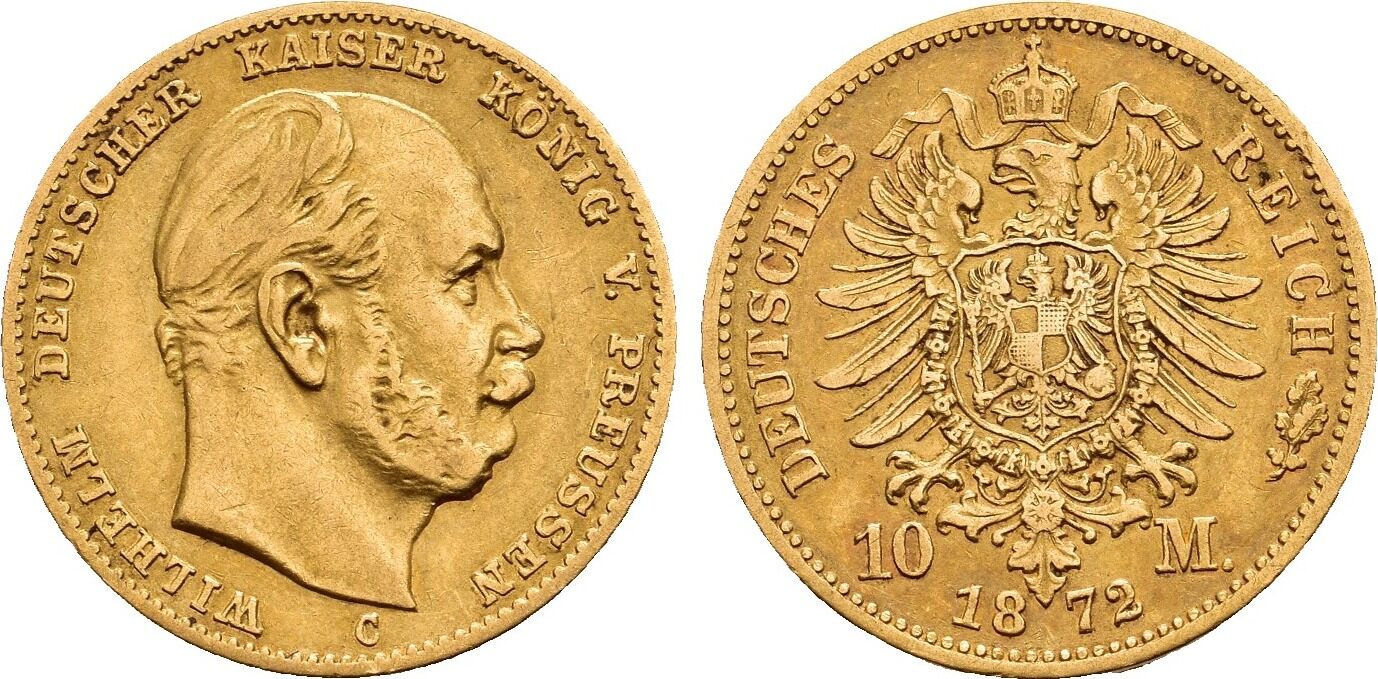 PREUSSEN, KÖNIGREICH 10 Mark GOLD 1872 C, Wilhelm I., 1861-1888, 1871 ...