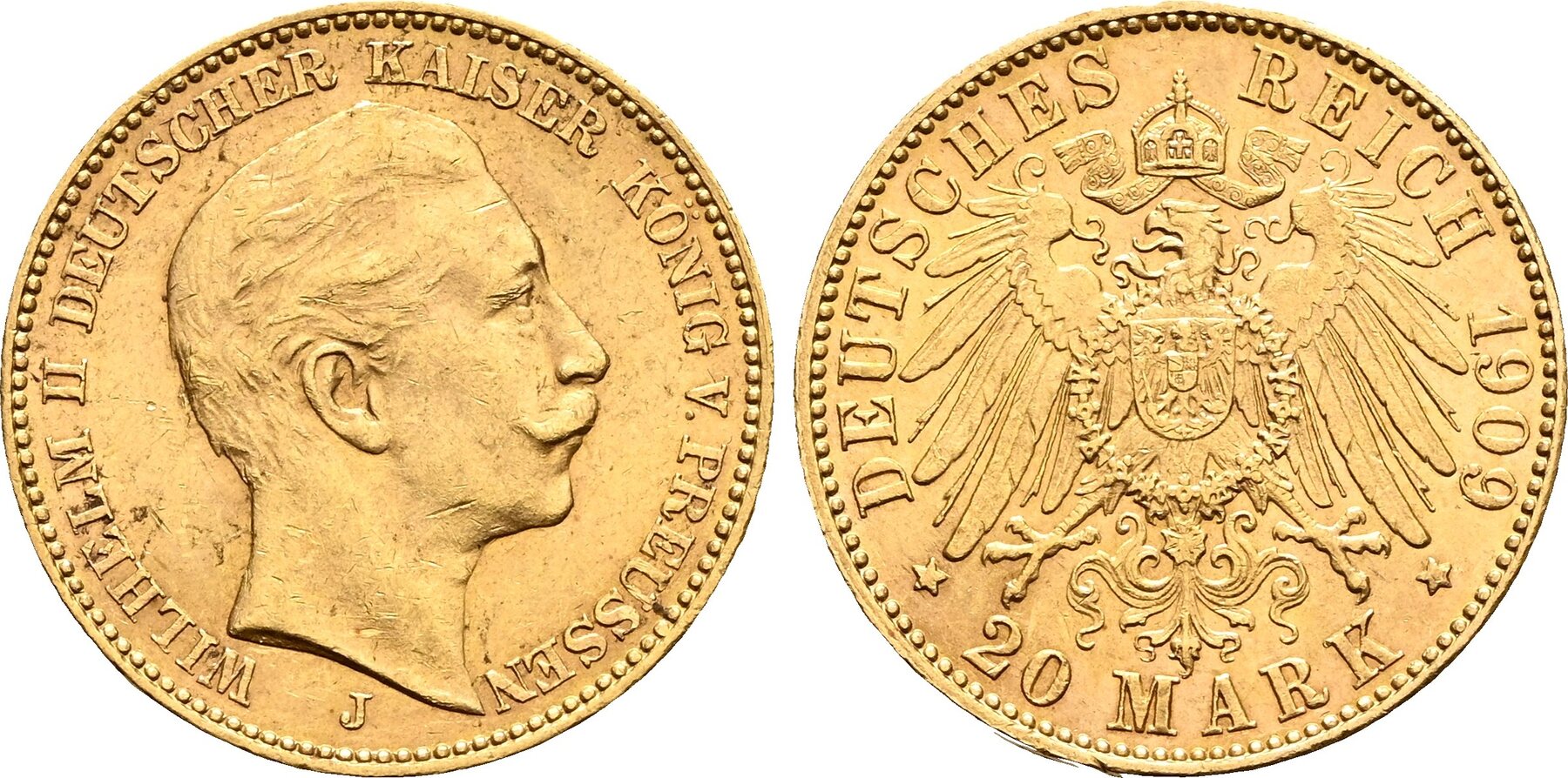 PREUSSEN, KÖNIGREICH 20 Mark 1909 J. Wilhelm II., 1888-1918, Deutscher Kaiser Sehr schön ...