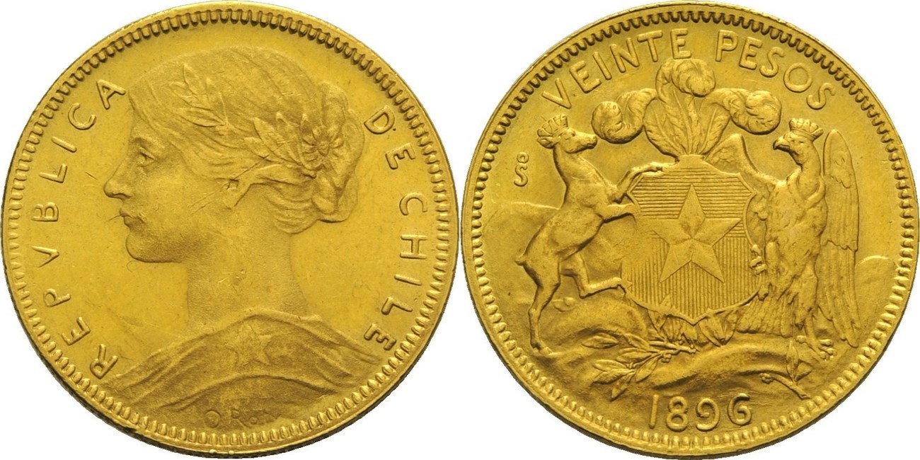Chile 20 Pesos 1896 Republik ss+ | MA-Shops
