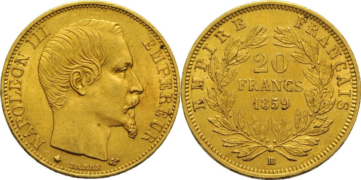 Frankreich 20 Francs 1859 BB Napoleon III. vz- | MA-Shops