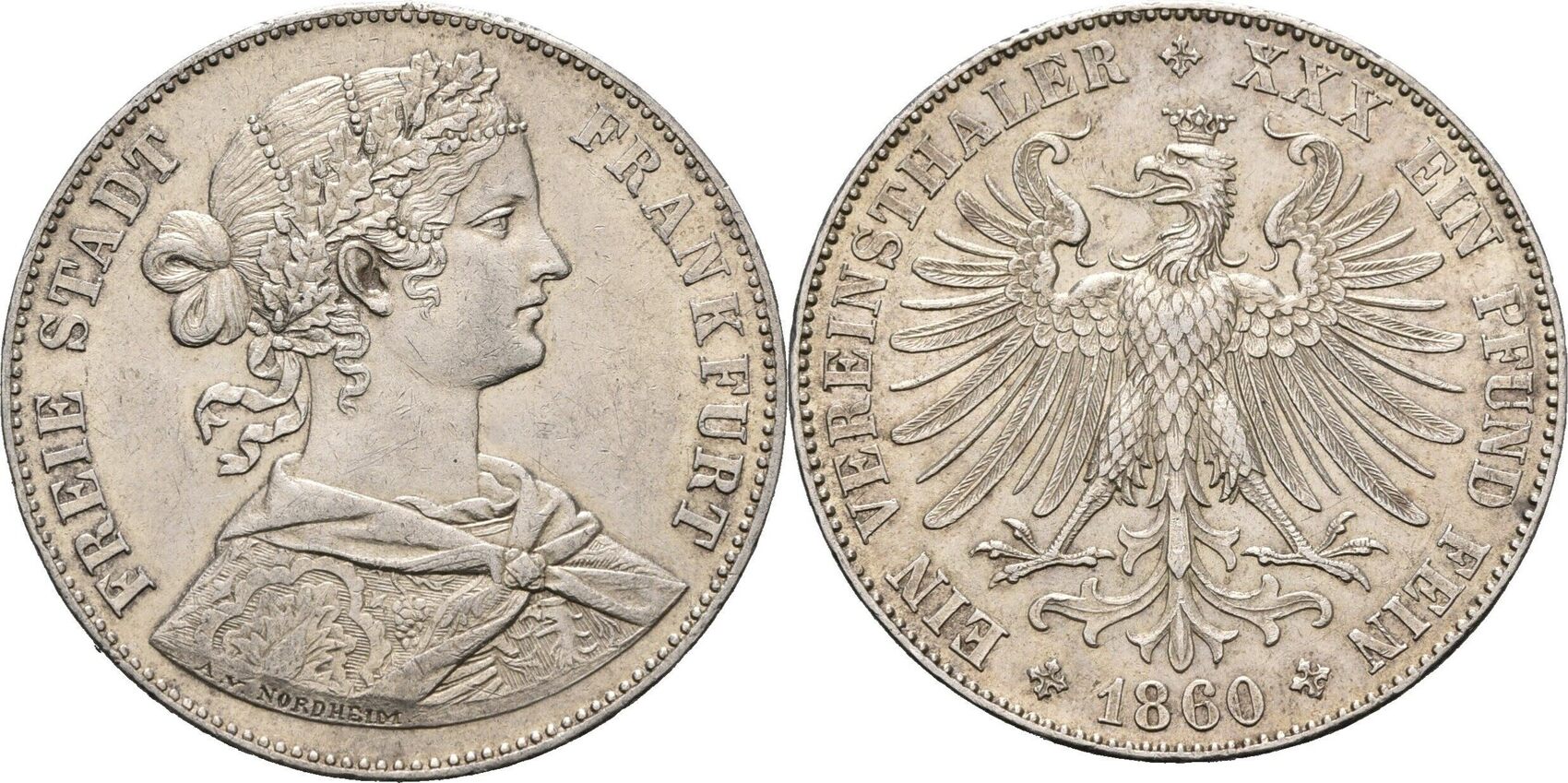 Frankfurt Vereinstaler 1860 Freie Stadt Min. Rf., ss-vz | MA-Shops