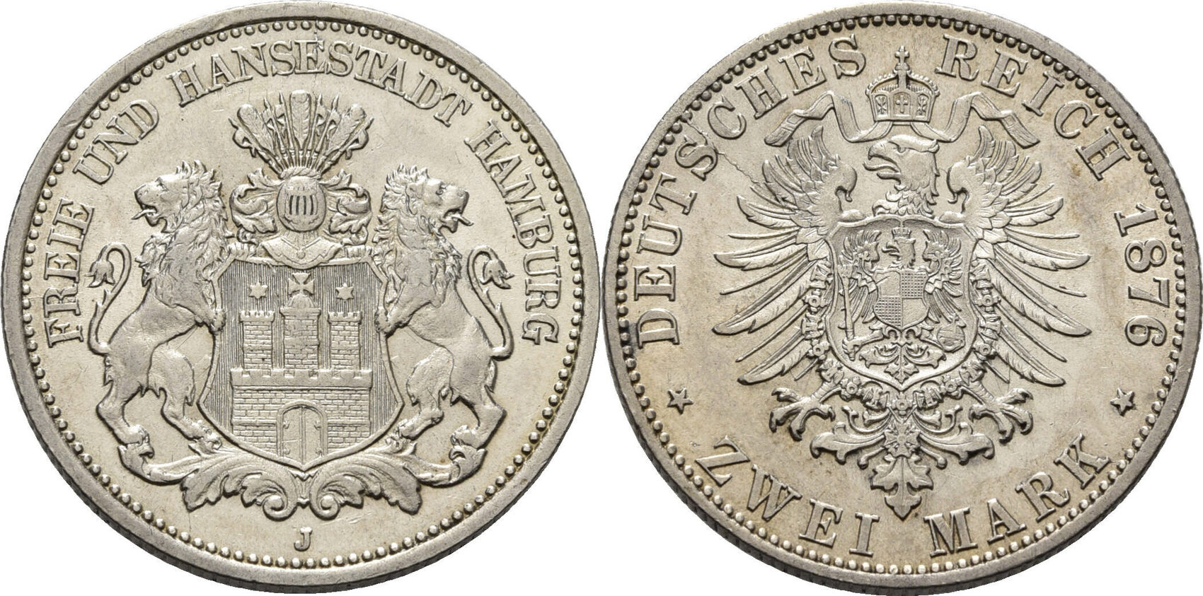 Hamburg 2 Mark 1876 J Freie Hansestadt Min. Rf., vz- | MA-Shops