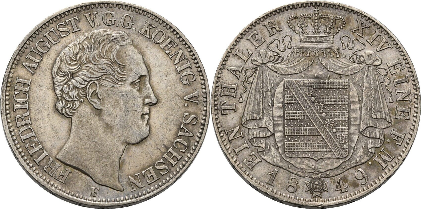 Sachsen Taler 1849 F (ab 1845) Friedrich August II. Rf., Patina, ss ...