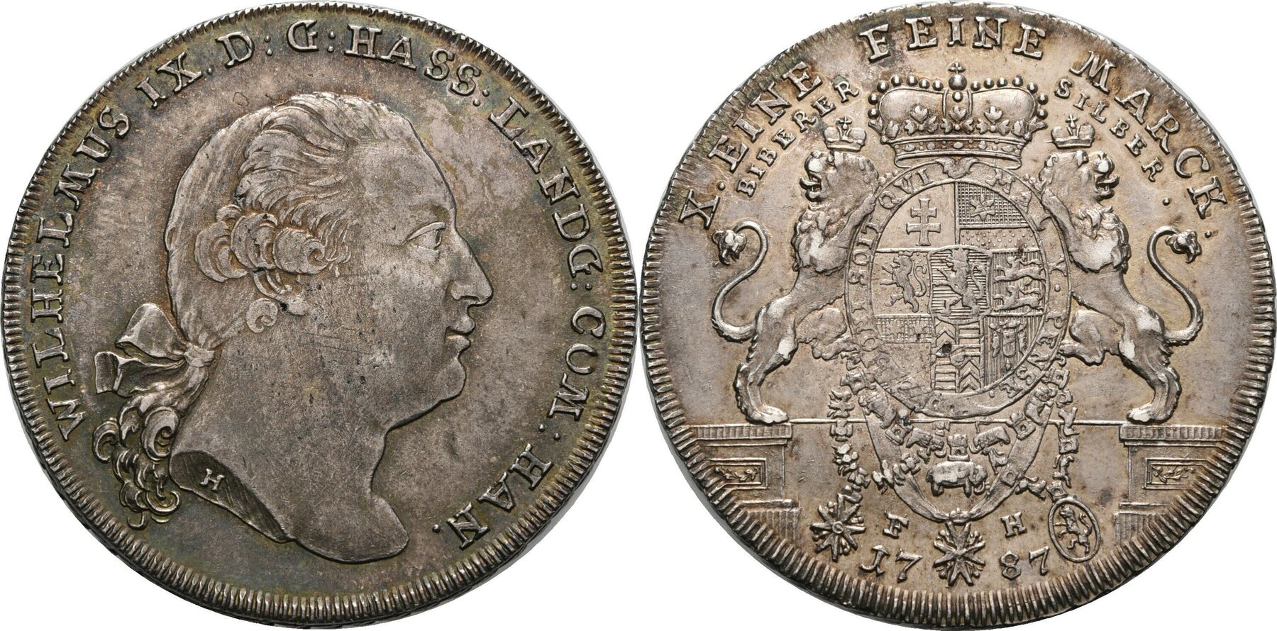 Hessen-Kassel Taler 1787 Wilhelm IX. (1785-1803) Schöne Patina, min. justiert, vz | MA-Shops